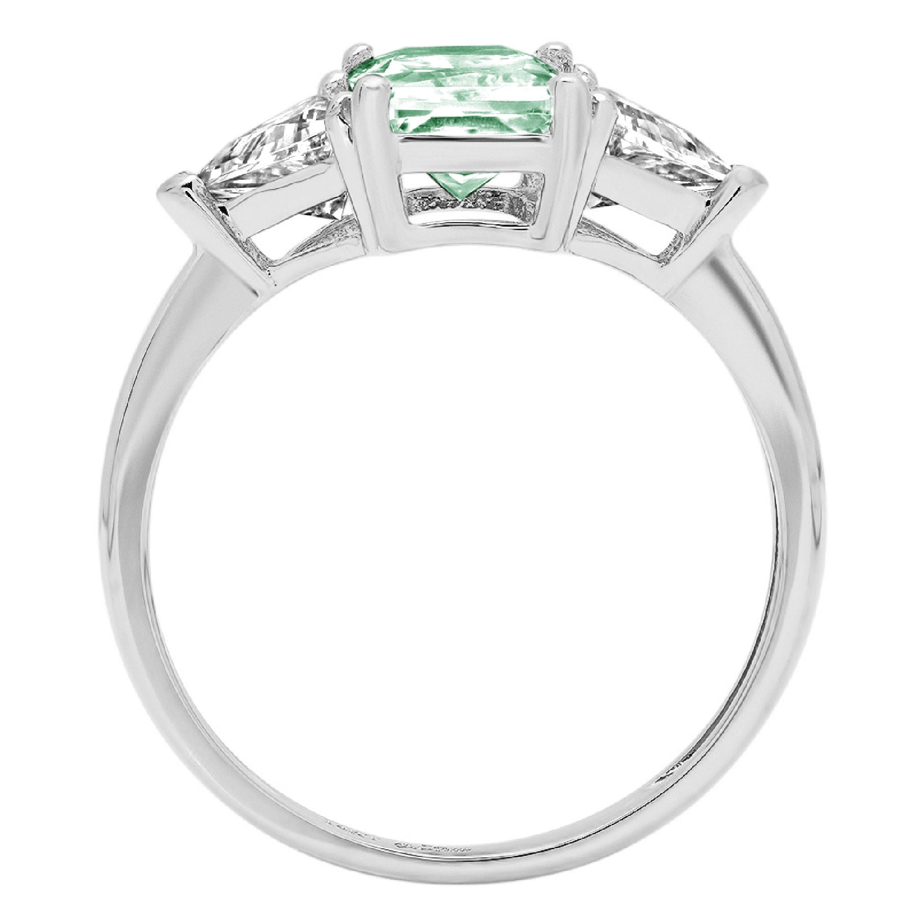 2.82 ct Emerald Cut Simulated Green Diamond Three-Stone Engagement Ring for Women in 14K White ...