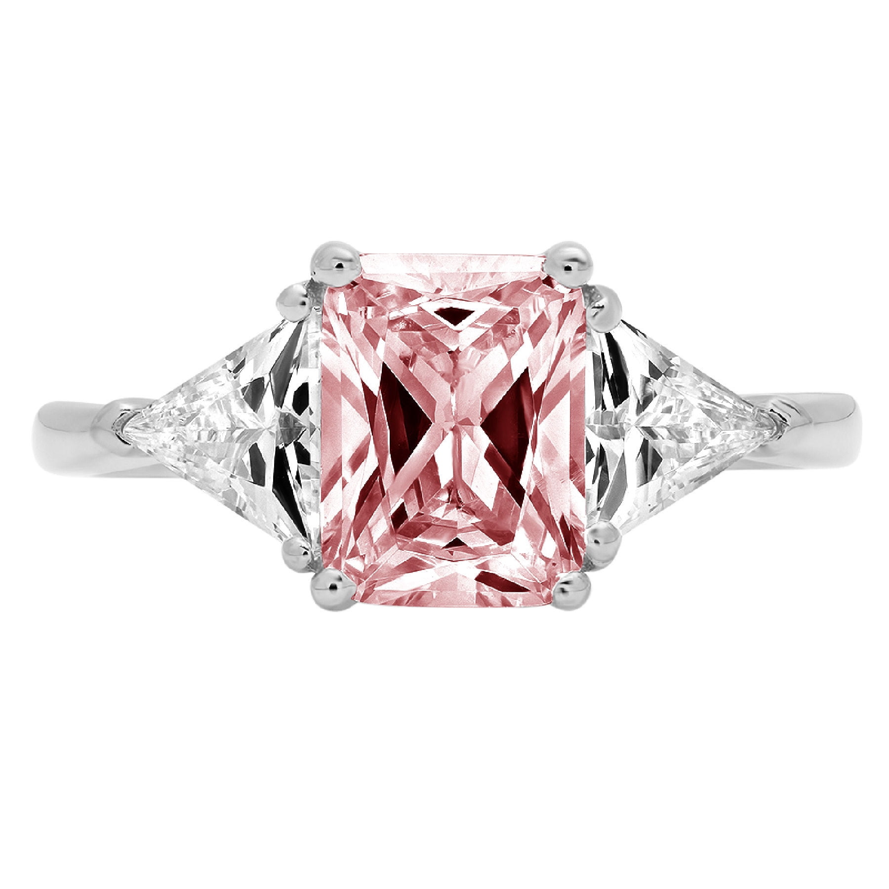 2.82 ct Emerald Cut Simulated Pink Diamond 3 Stone 14K White Gold ...