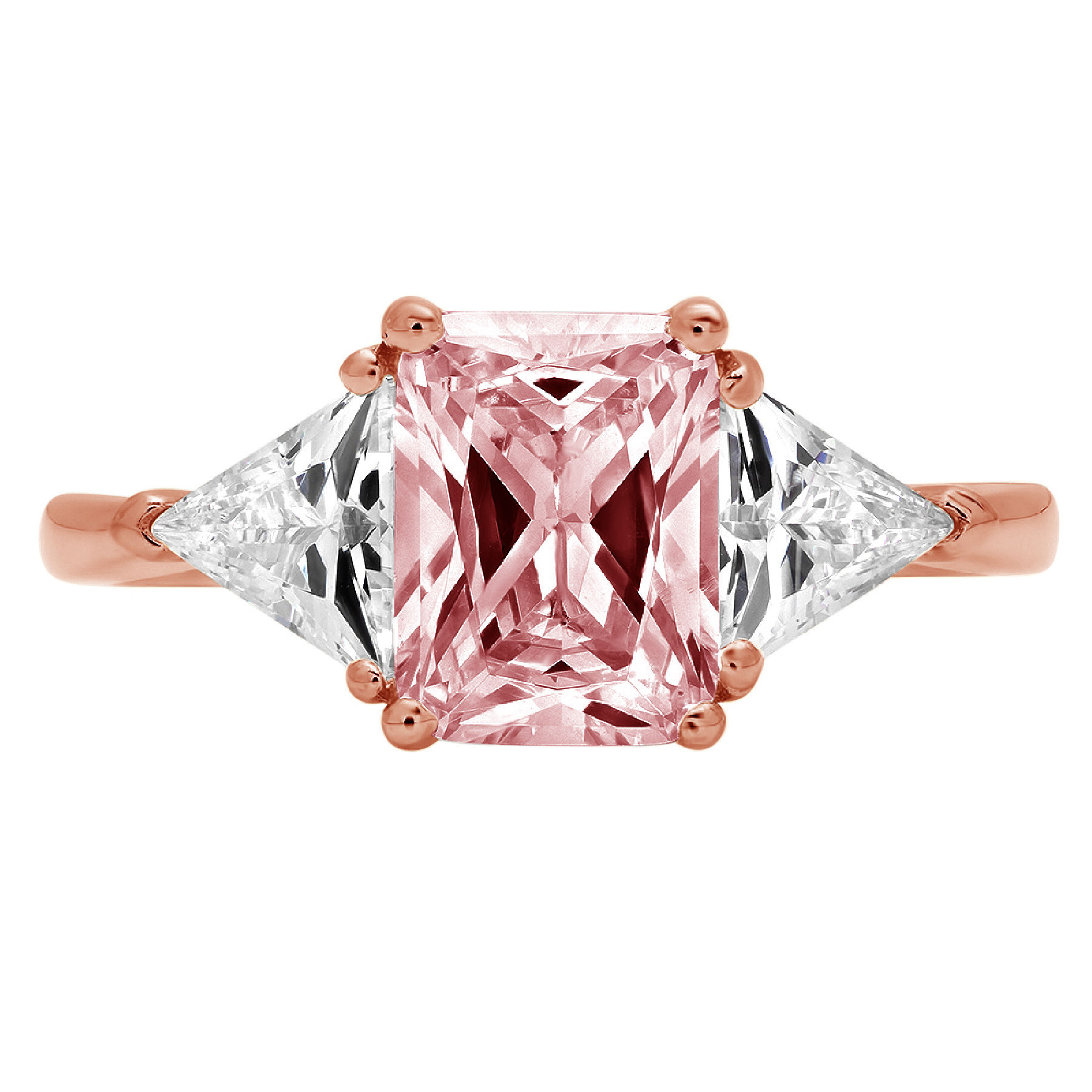 2.82 ct Emerald Cut Simulated Pink Diamond 3 Stone 18K Rose Gold Womens ...