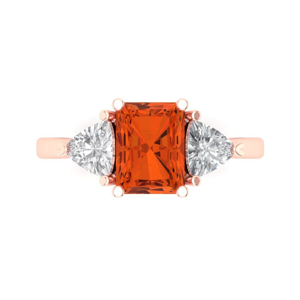 2.82 ct Emerald Cut Simulated Red Diamond 3 Stone 18K Rose Gold Womens ...