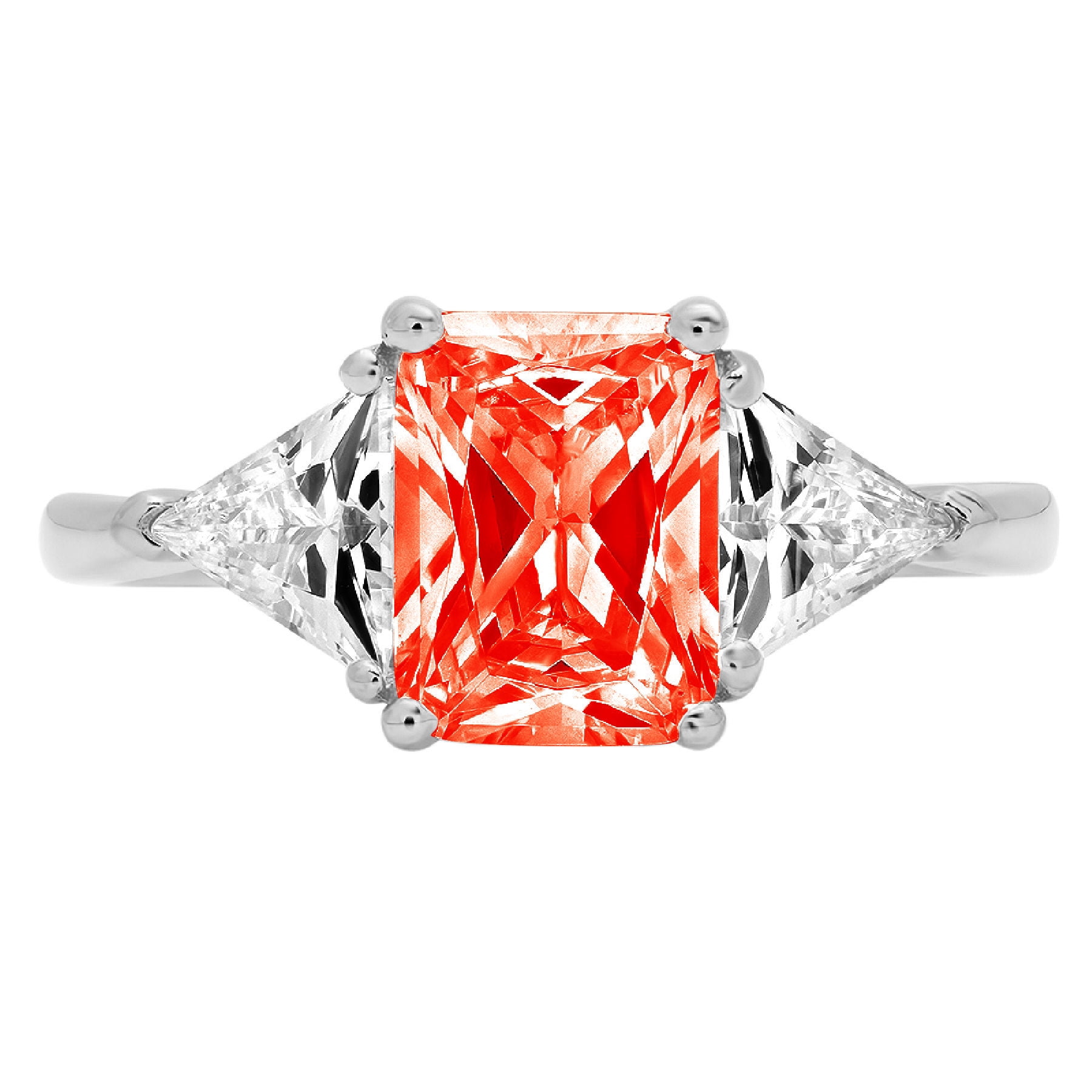 2.82 ct Emerald Cut Simulated Red Diamond 3 Stone 18K White Gold Womens ...