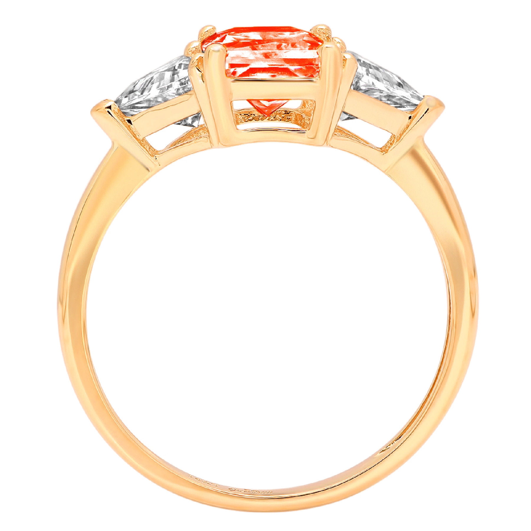 2.82 ct Emerald Cut Simulated Red Diamond Three-Stone Engagement Ring ...