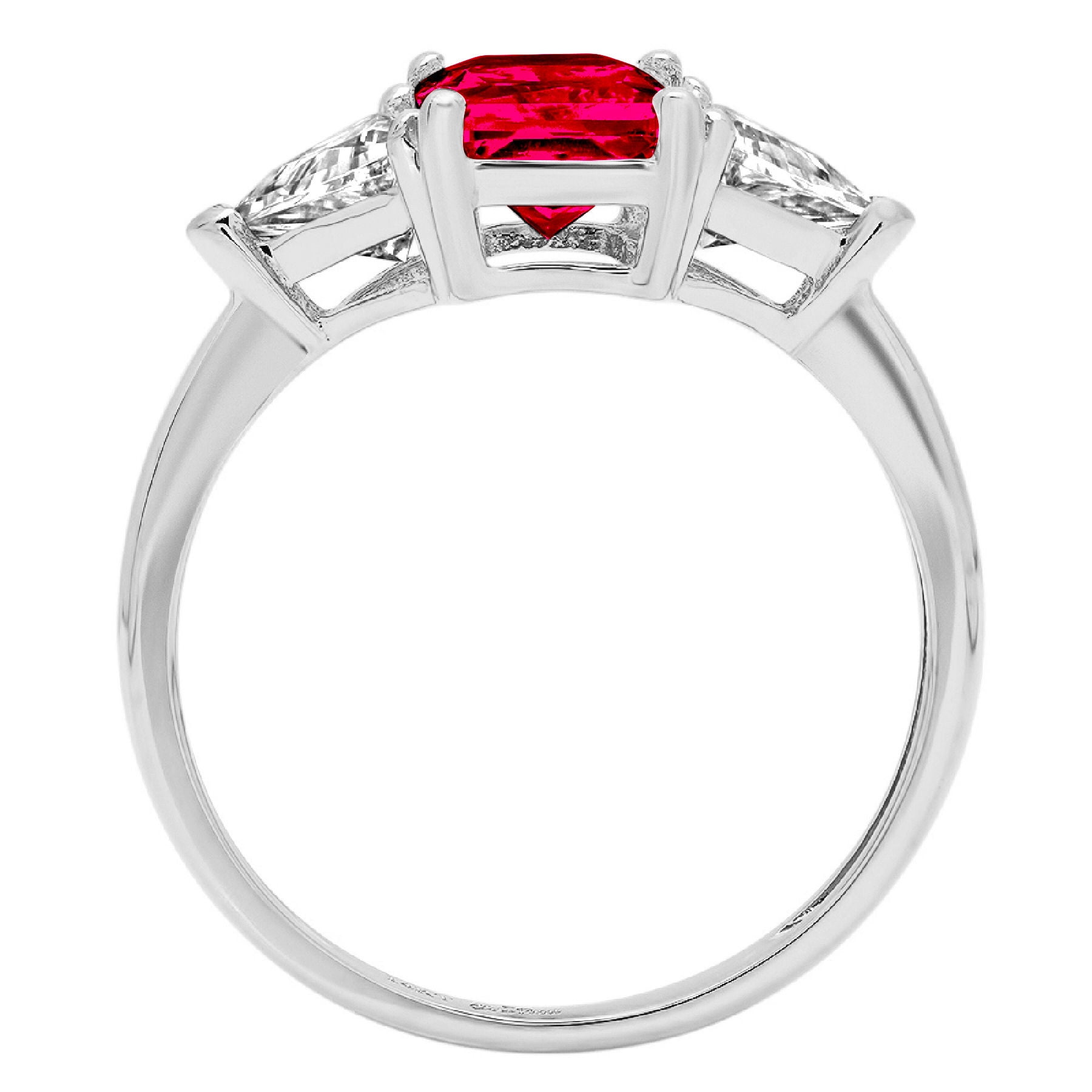 2.82 ct Emerald Cut Simulated Ruby Three-Stone Engagement Ring for Women in 18K White Gold ...