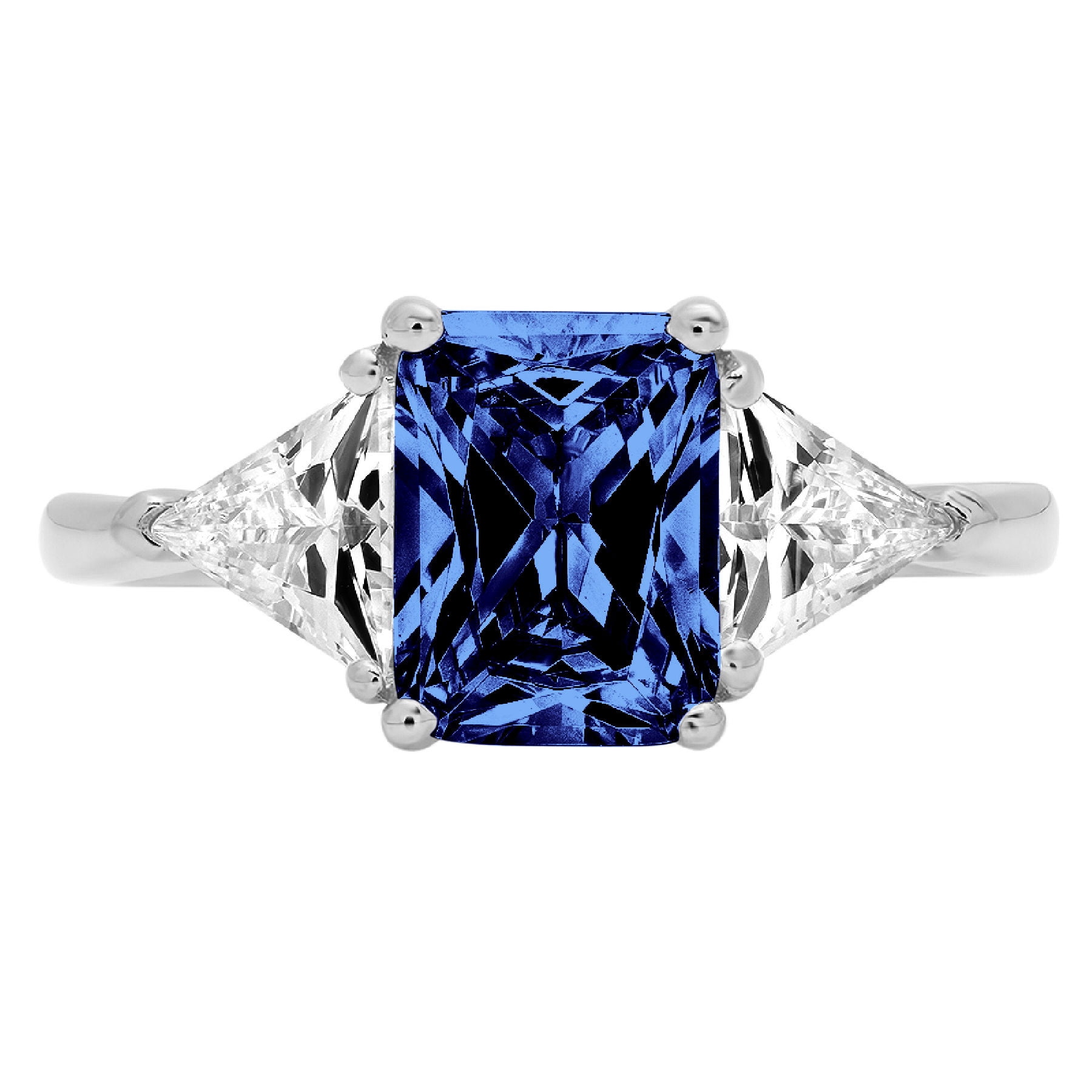 2.82 ct Emerald Cut Simulated Tanzanite 3 Stone 18K White Gold Womens ...