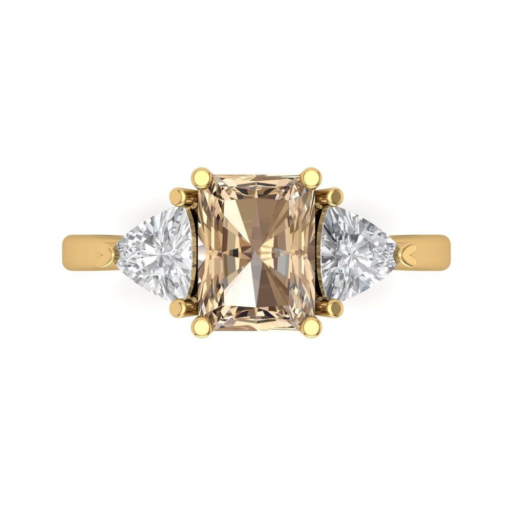 2.82 ct Emerald Cut Yellow Moissanite 3 Stone 14K Yellow Gold Womens Engagement Ring - Walmart.com