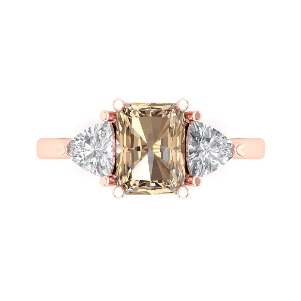 2.82 ct Emerald Cut Yellow Moissanite 3 Stone 18K Rose Gold Womens Engagement Ring - Walmart.com