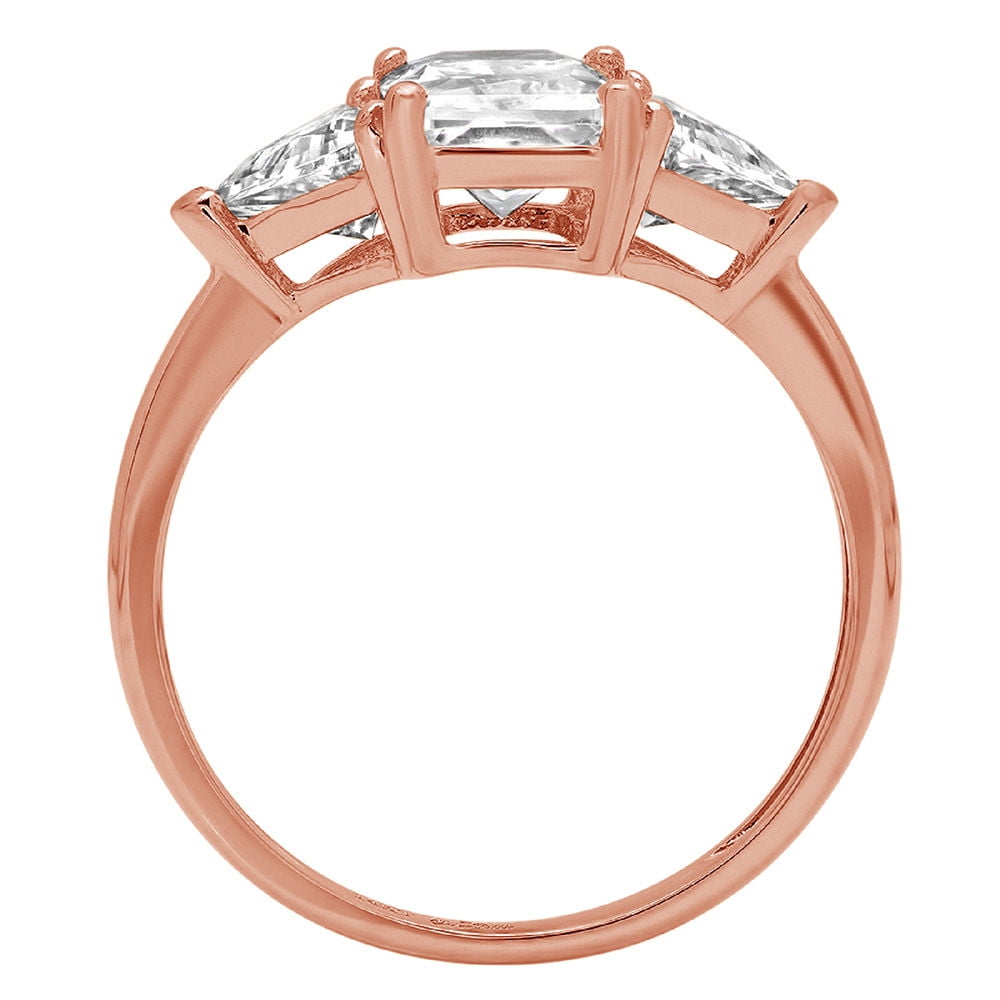 2.82Ct Emerald Cut Moissanite Three-Stone Engagement Ring in Solid 14K Rose Gold Size 4 ...