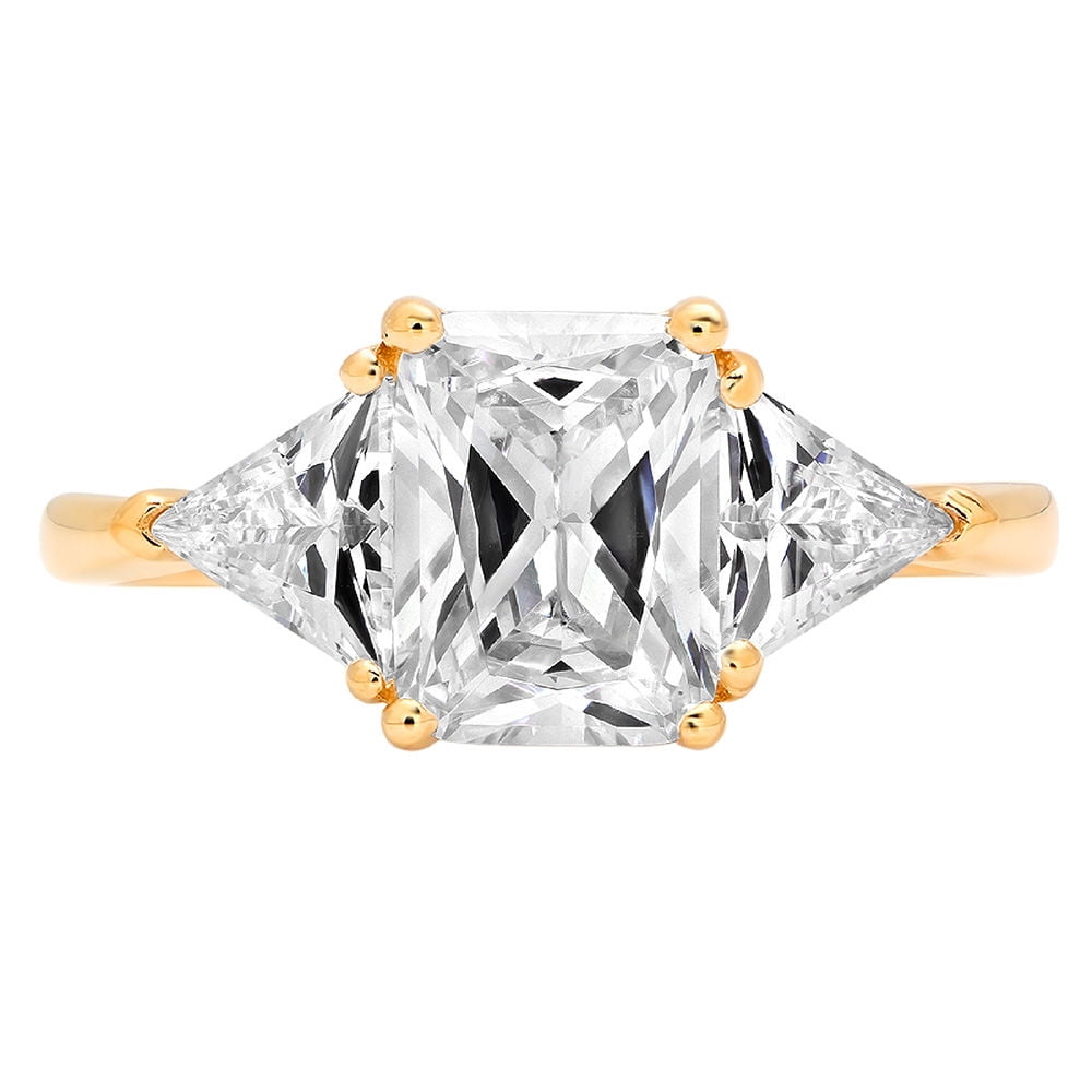 2.57ct Emerald cut - Three- Stone - VVS1 Moissanite - 18k Yellow Gold - Bridal Anniversary ...