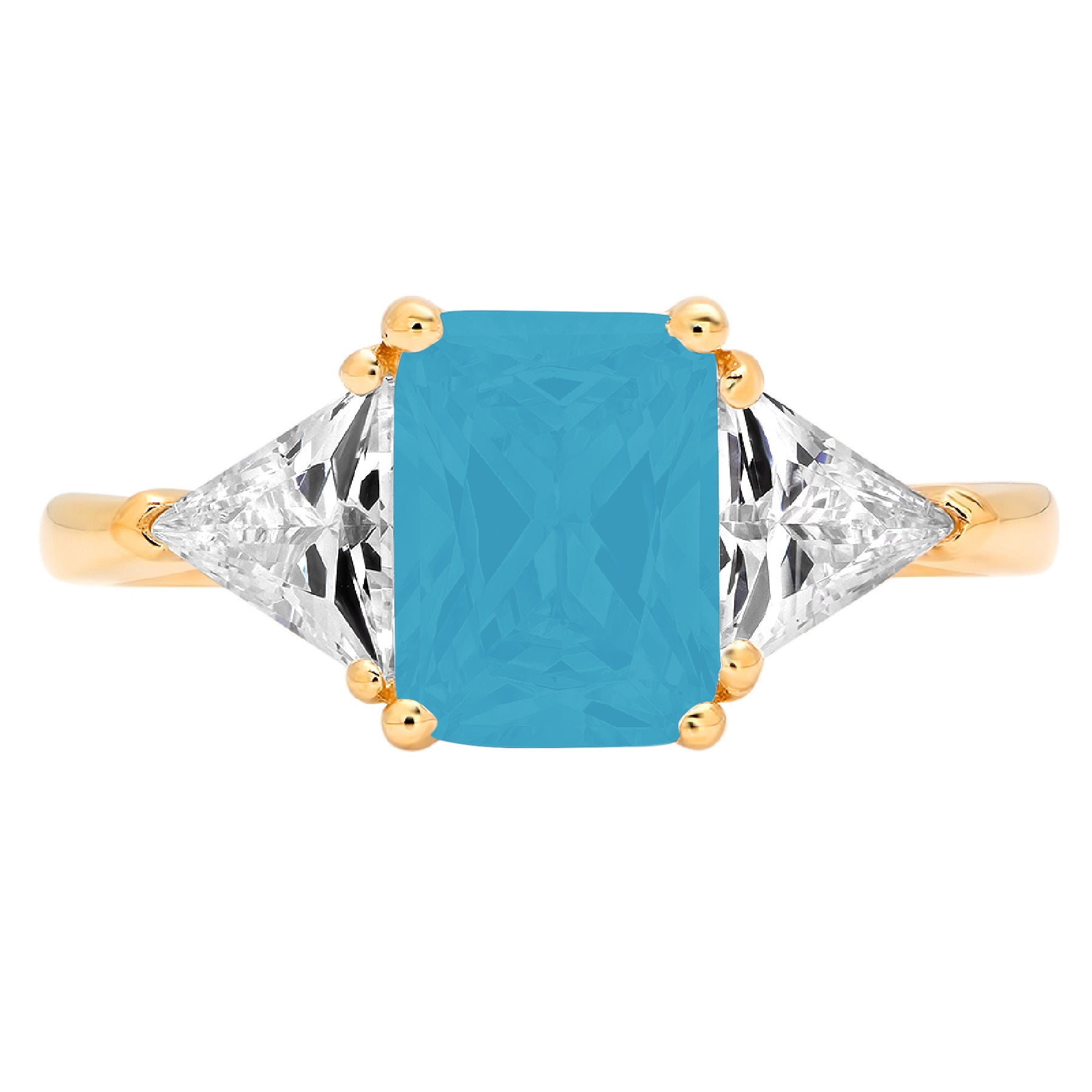 2.82ct Brilliant Emerald Cut Clear Simulated Diamond 18K Yellow Gold Three-Stone Ring SZ 10.5 ...