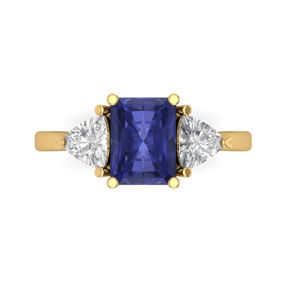 Three-Stone Engagement Ring for Women - 2.82ct Simulated Tanzanite in 18K Yellow Gold Promise ...
