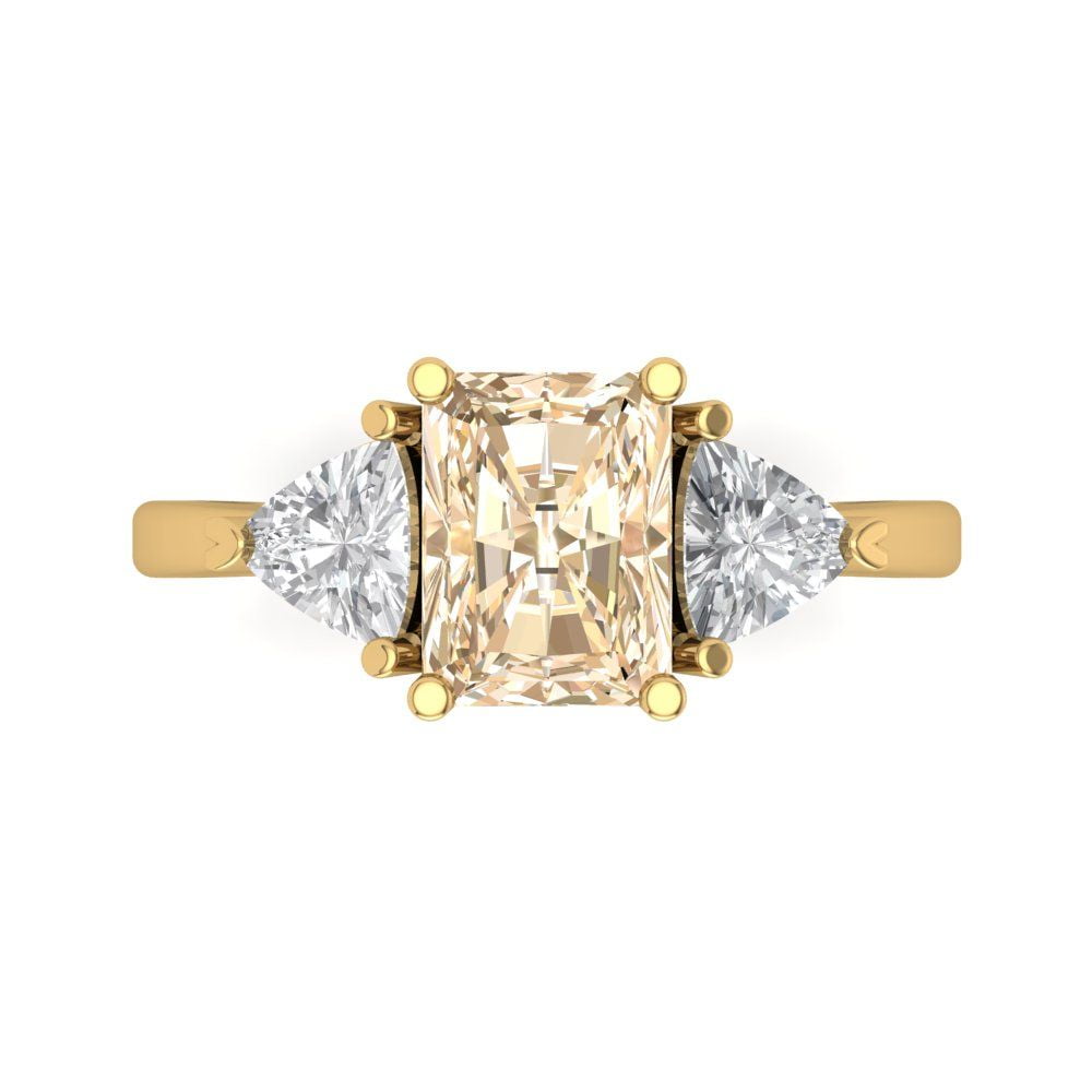 Three-Stone Engagement Ring for Women - 2.82ct Natural Morganite in 18K Yellow Gold Promise Ring ...
