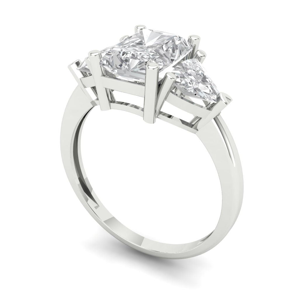 2.82ct emerald cut clear moissanite 18k white gold 3 stone Bridal Wedding Engagement Promise ...