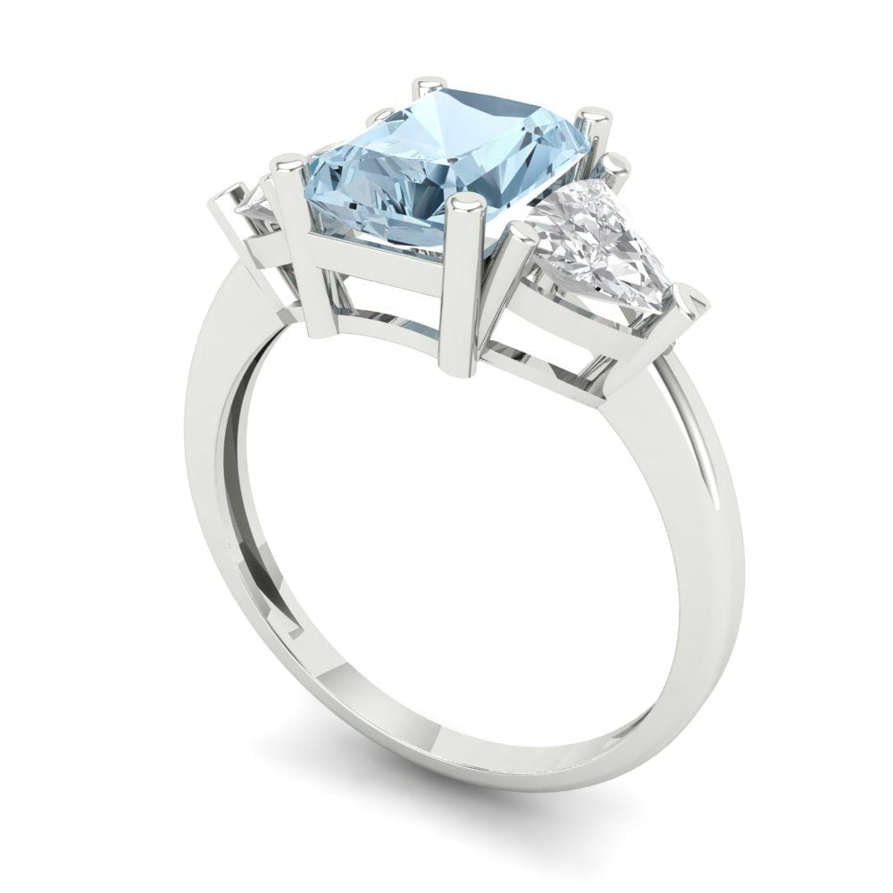 2.82ct emerald cut natural swiss blue topaz 18k white gold 3 stoneBridal Wedding Engagement ...