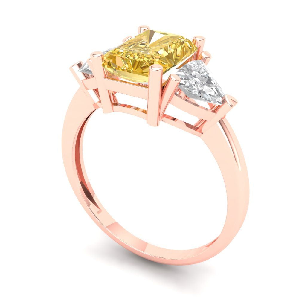 2.82ct emerald cut yellow natural citrine 14k rose gold 3 stoneBridal Wedding Engagement Promise ...