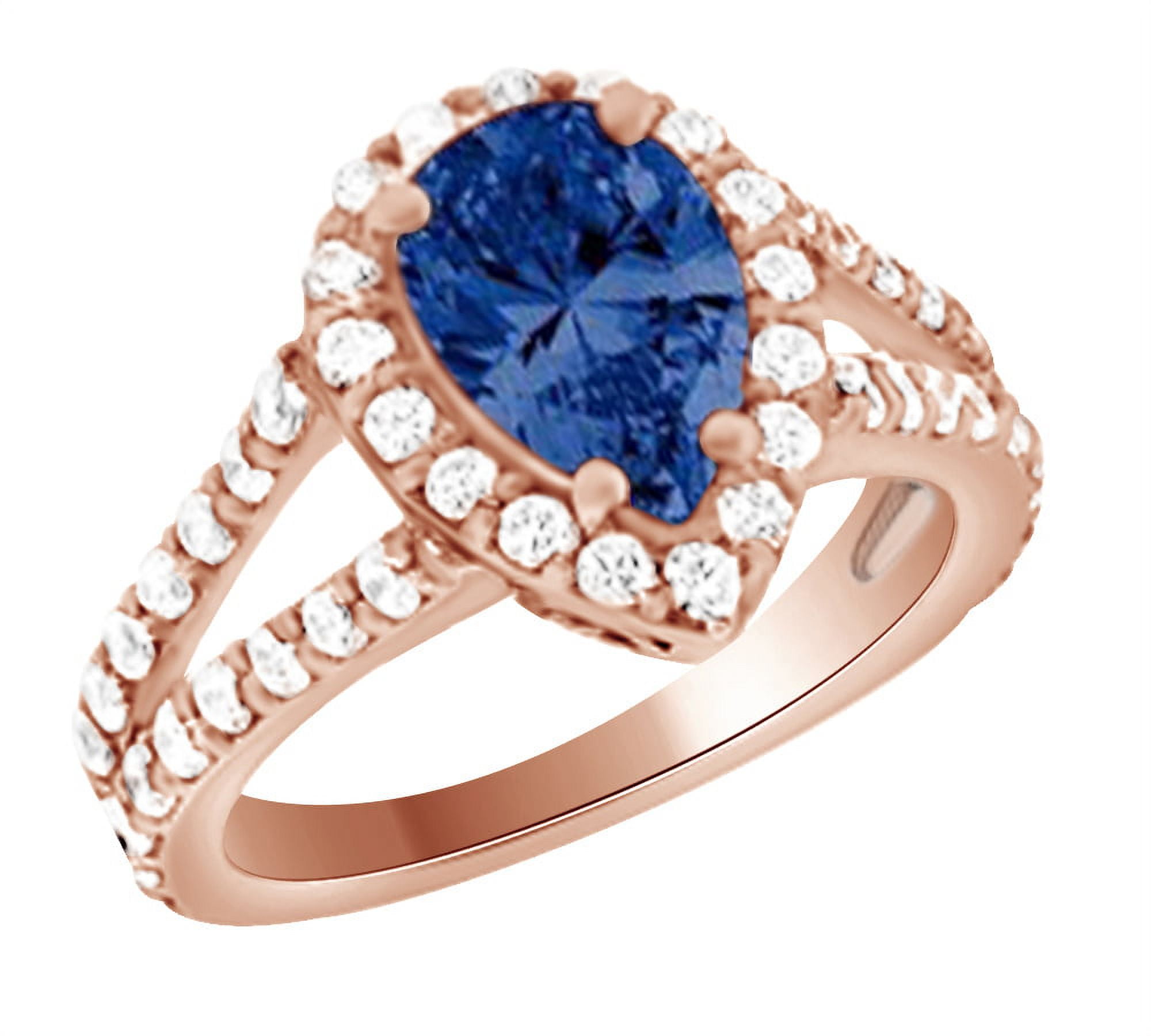 AFFY (2.88ct) Simulated Blue Sapphire & White Diamond Halo Engagement Ring In 14k Solid Gold ...