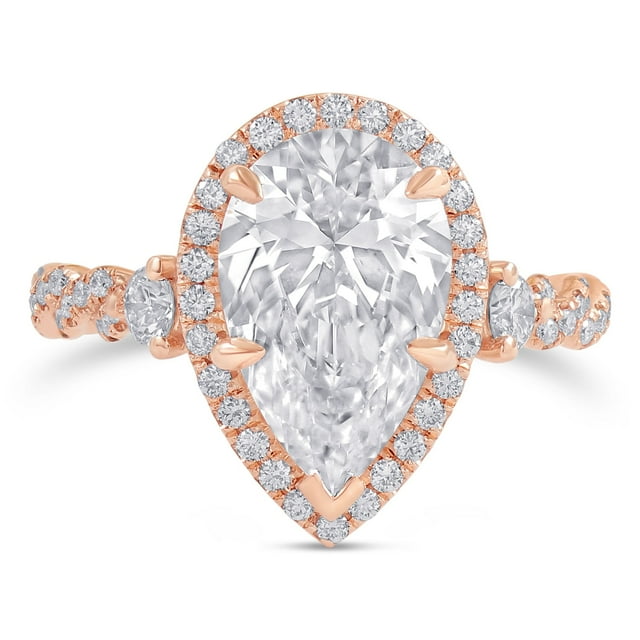 2.89ct Lab Grown Pear Shape Twisted Shank Diamond Engagement Ring With Halo PE17 - Walmart.com