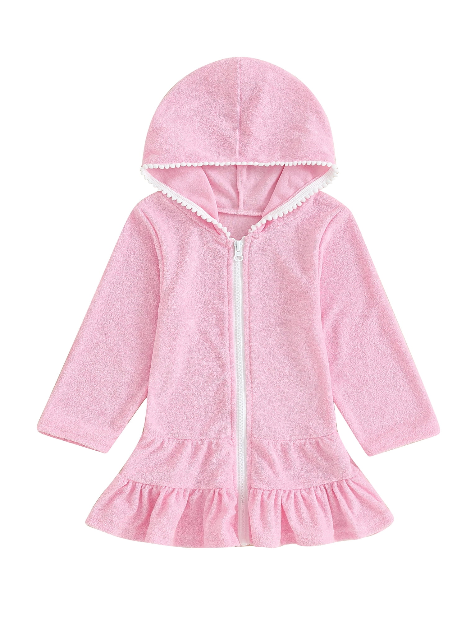 2-8T Kids Baby Girl Hooded Zip Swim Coverups Ruffled Long Sleeves Beach ...