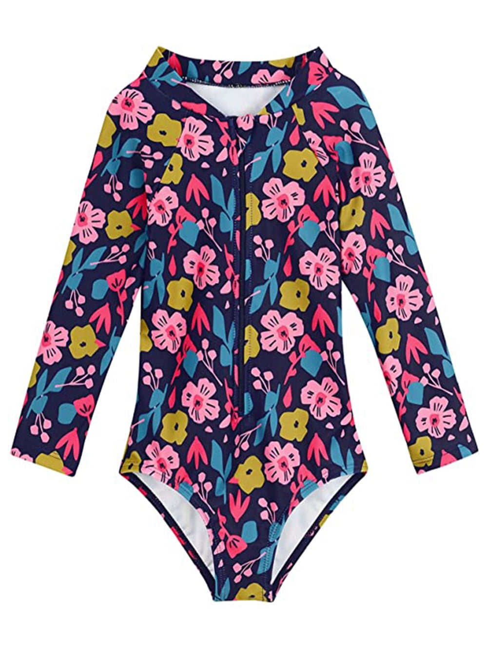 2-8Y Kids Girls Rash Guard Long Sleeve One Piece Swimsuits Zipper ...