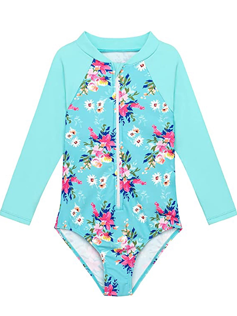 2-8Y Kids Girls Rash Guard Long Sleeve One Piece Swimsuits Zipper ...