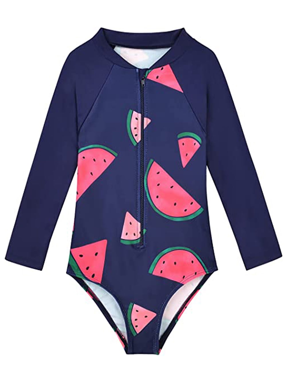 2-8Y Kids Girls Rash Guard Long Sleeve One Piece Swimsuits Zipper ...