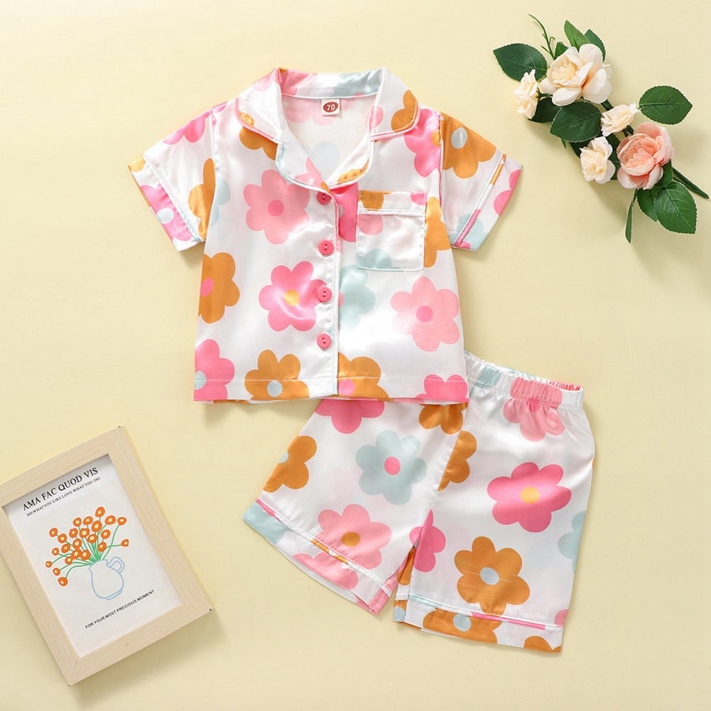 2-8Y Toddler Little Girls Summer Pajamas Set Short Sleeve Floral Shirts ...