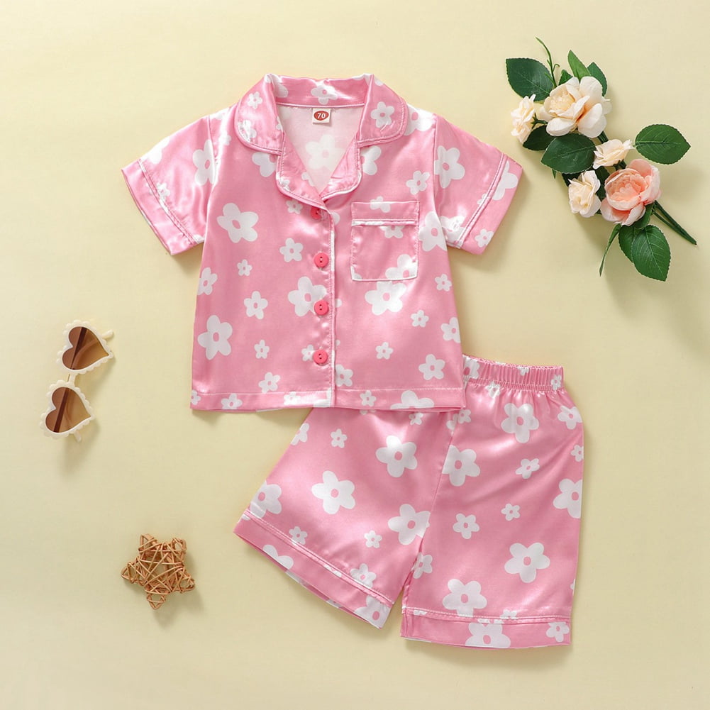 2-8Y Toddler Little Girls Summer Pajamas Set Short Sleeve Floral Shirts ...