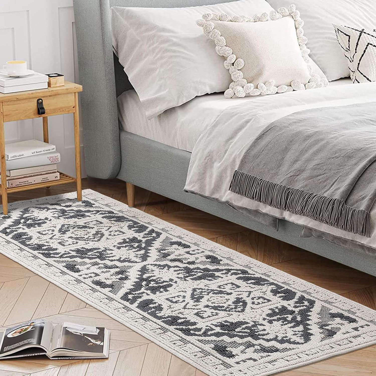 2*8ft Area Rug, Vintage Textured Accent Rug, Non Slip Low Pile Washable ...