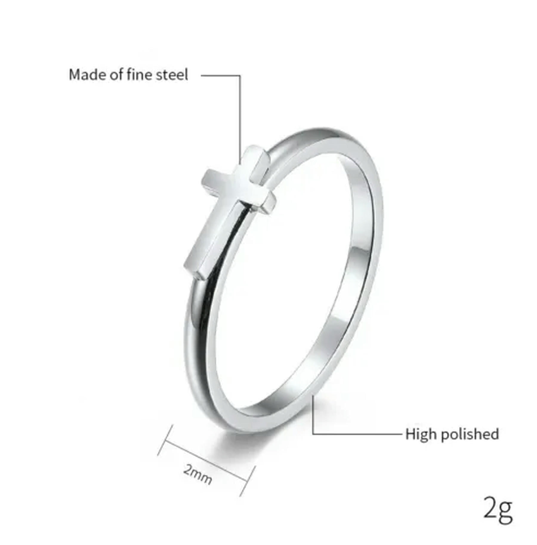 2/8mm Black Silver Band Mens Women's 316L Stainless Steel Cross Rings ...
