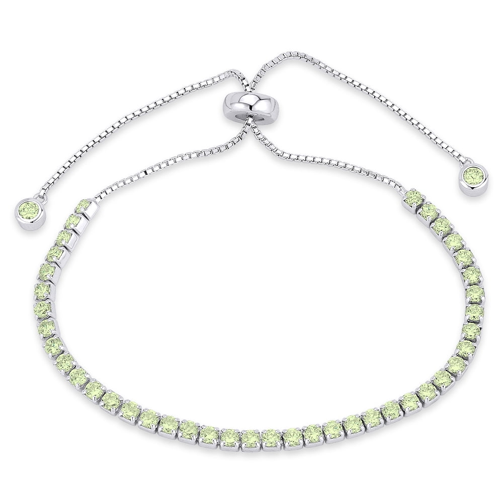 2.8mm Faux Peridot Green Cubic Zirconia CZ Crystal Bolo Style Slide ...