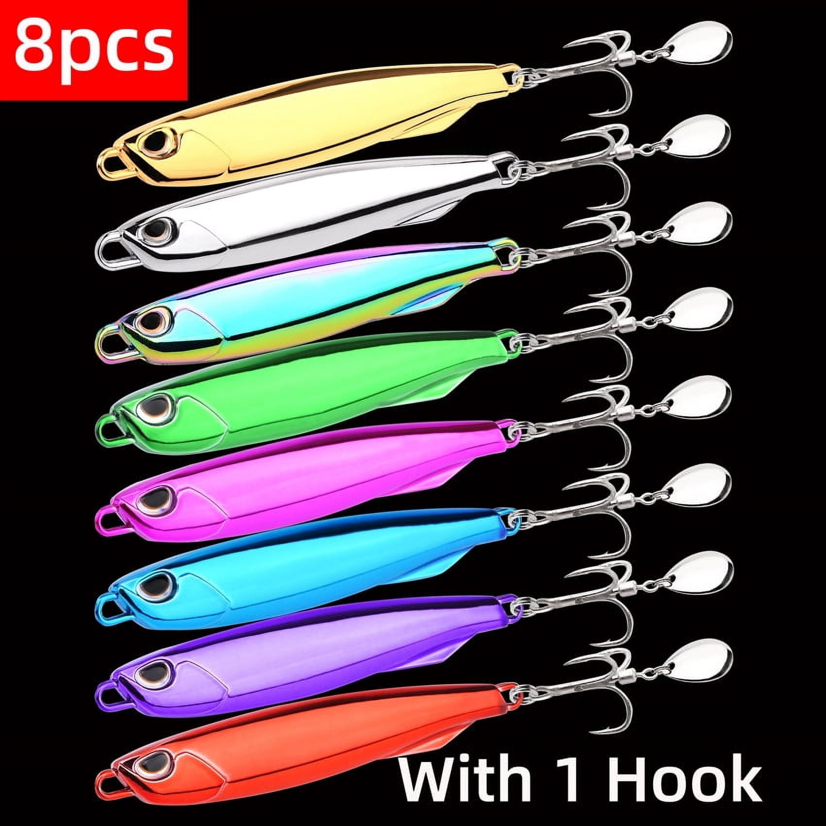 2 of 8pcs Metal Cast Jig Spoon 10g 15g 20g 30g 40g 60g 80g Lures with Hook Casting Jigging Fish ...