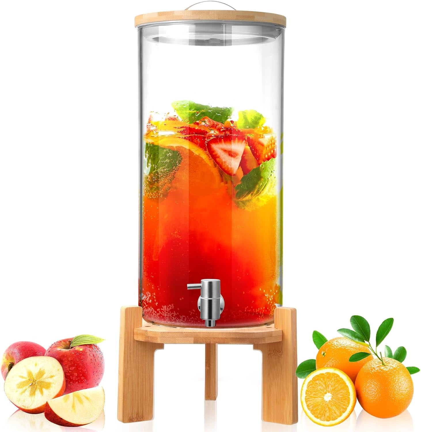 2.9 Gallon Beverage Dispenser 11 L Glass Drink Dispenser with Wood ...