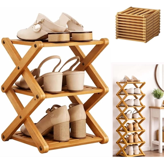 The 2-9-Tier No-Assembly Bamboo Rack, Folding Accordion Shoe Rack with ...