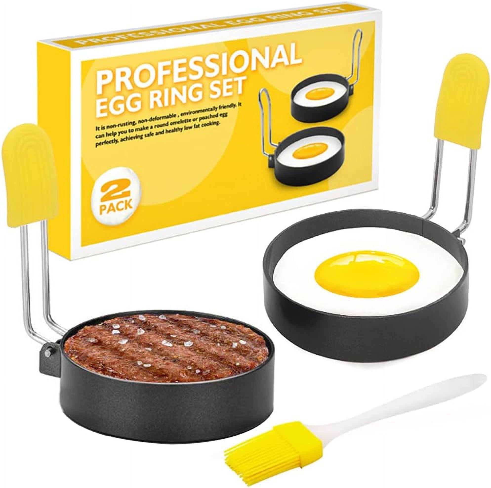 2.9 inch Egg Rings Set of 2 with Silicone Handle, Small Nonstick Round ...