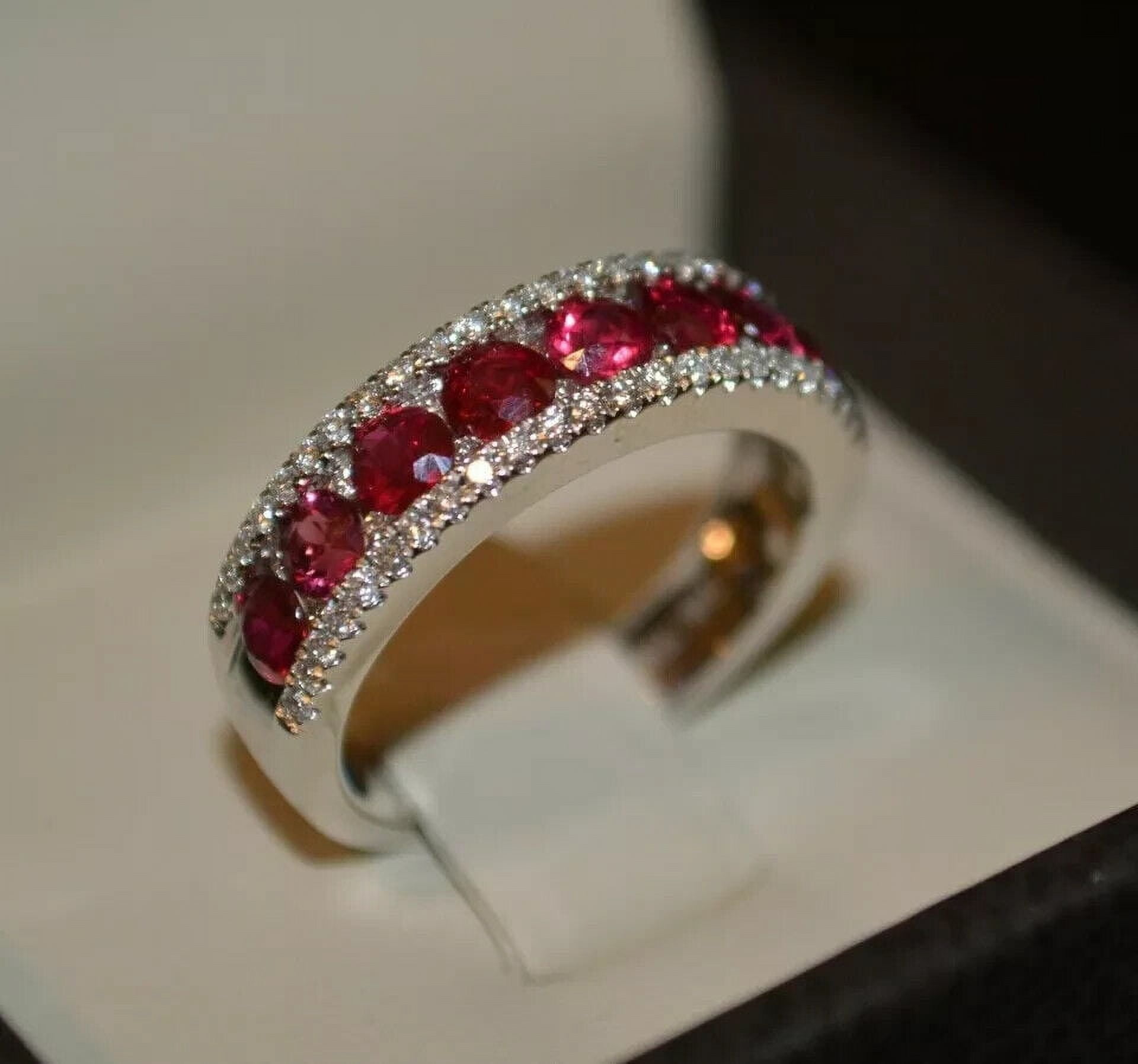 2.90Ct Round Cut Lab Created Red Ruby Wedding Band Ring 14K White Gold ...