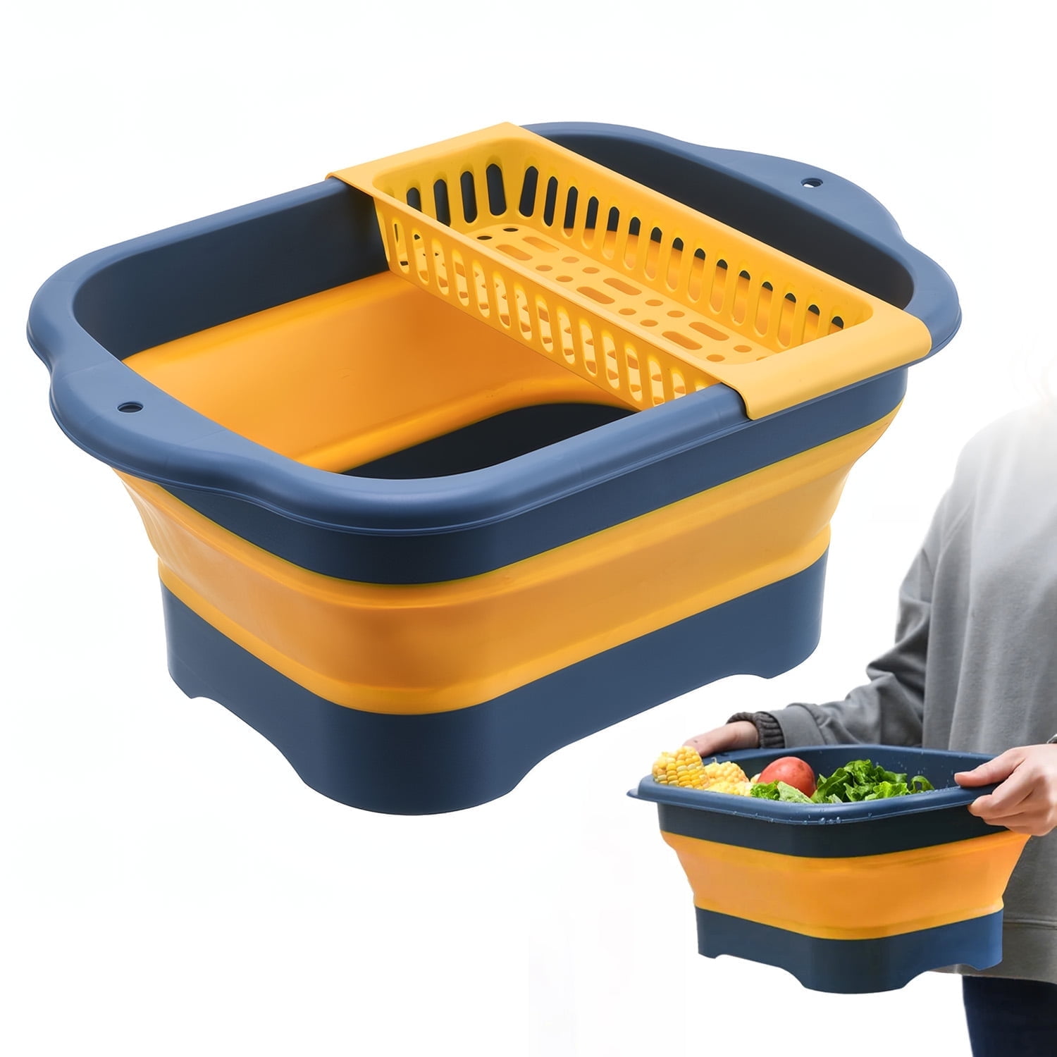 2.91Gallon（11L）Collapsible Dish Basin with Drain Plug，Portable Sink for ...