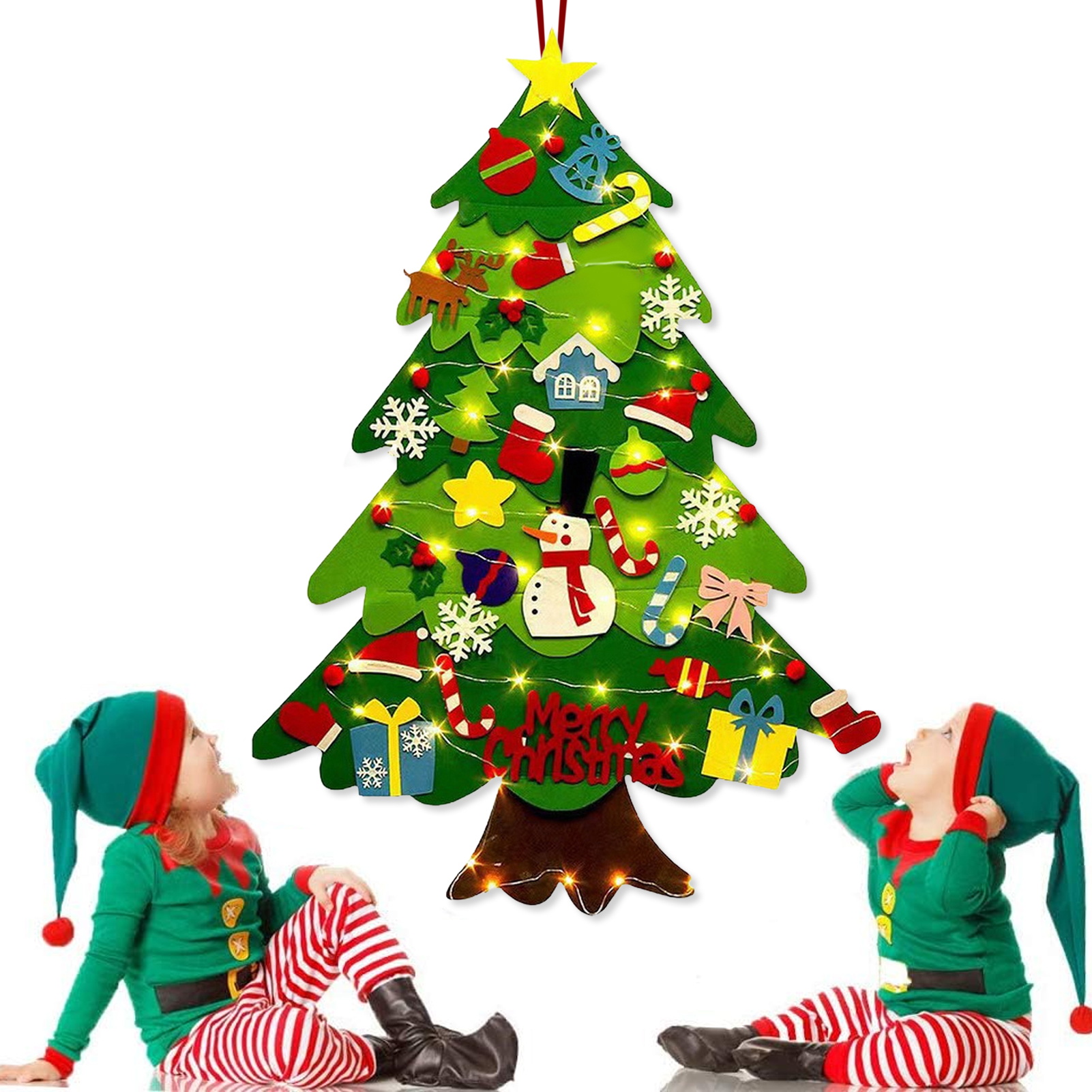 2.95ft Felt Christmas Tree DIY My First Christmas Tree with LED String ...