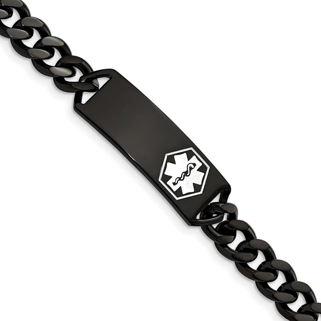 2.96mm Stainless Steel Polished Black Ip With White Enamel Med ID ...