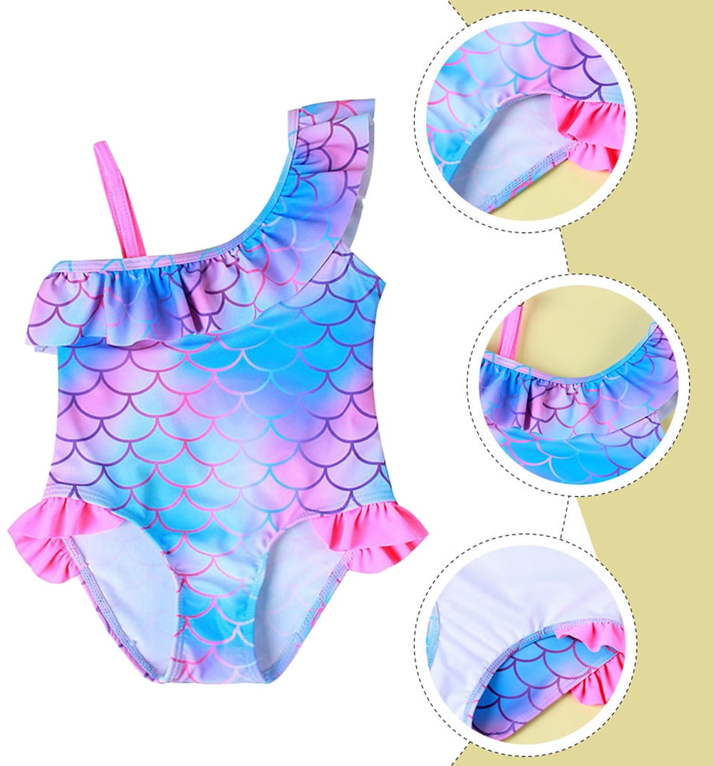 2-9T Little Girls' Mermaid Ruffle One-shoulder 1-piece Swimsuit Beach ...