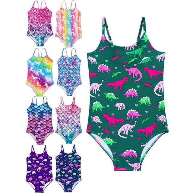 2-9T Little Girls' Mermaid Unicorn Dinosaur Printed 1-Piece Swimsuit ...