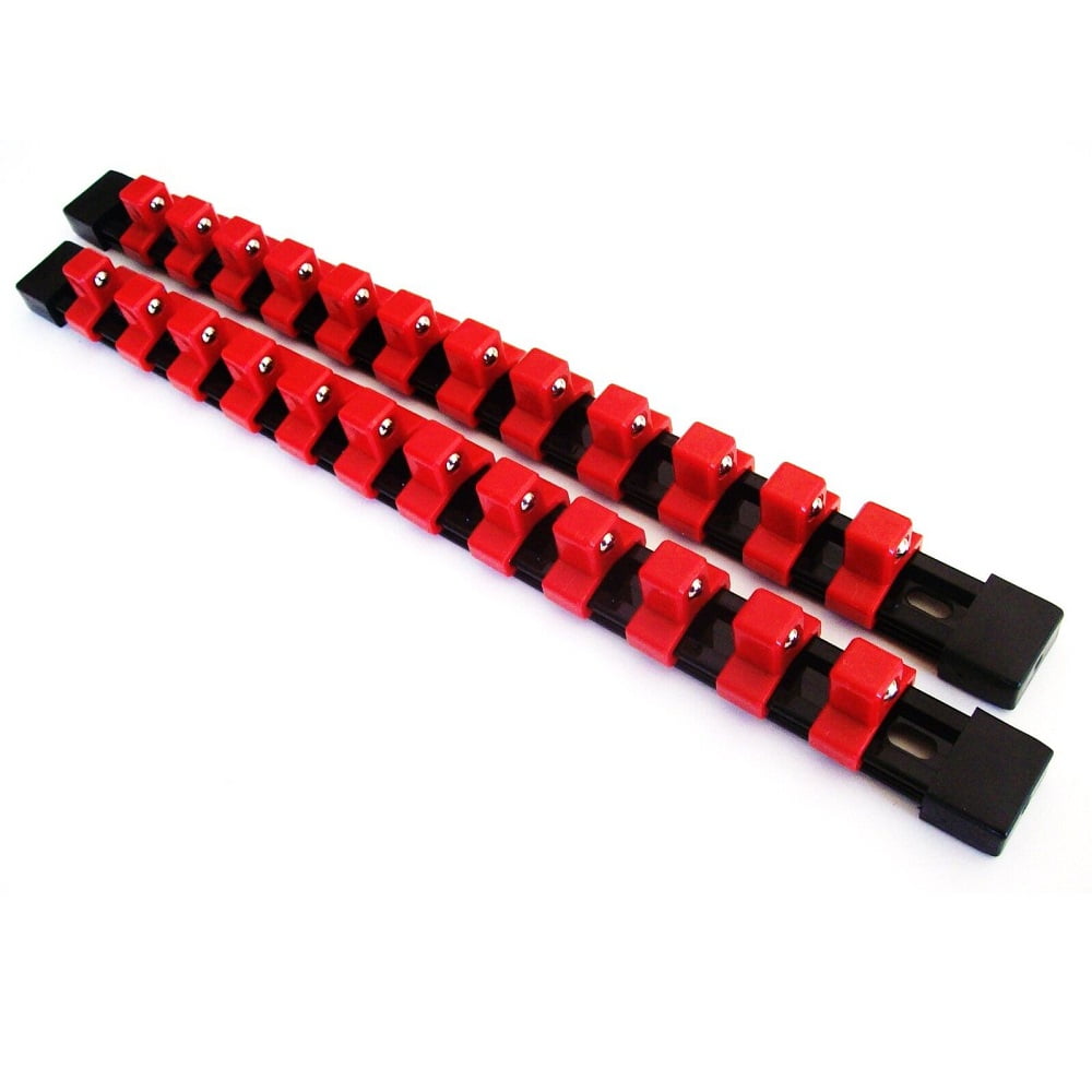 2 ABS 1/2 Inches Mountable Socket Rail Holder Organizer Red Color ...