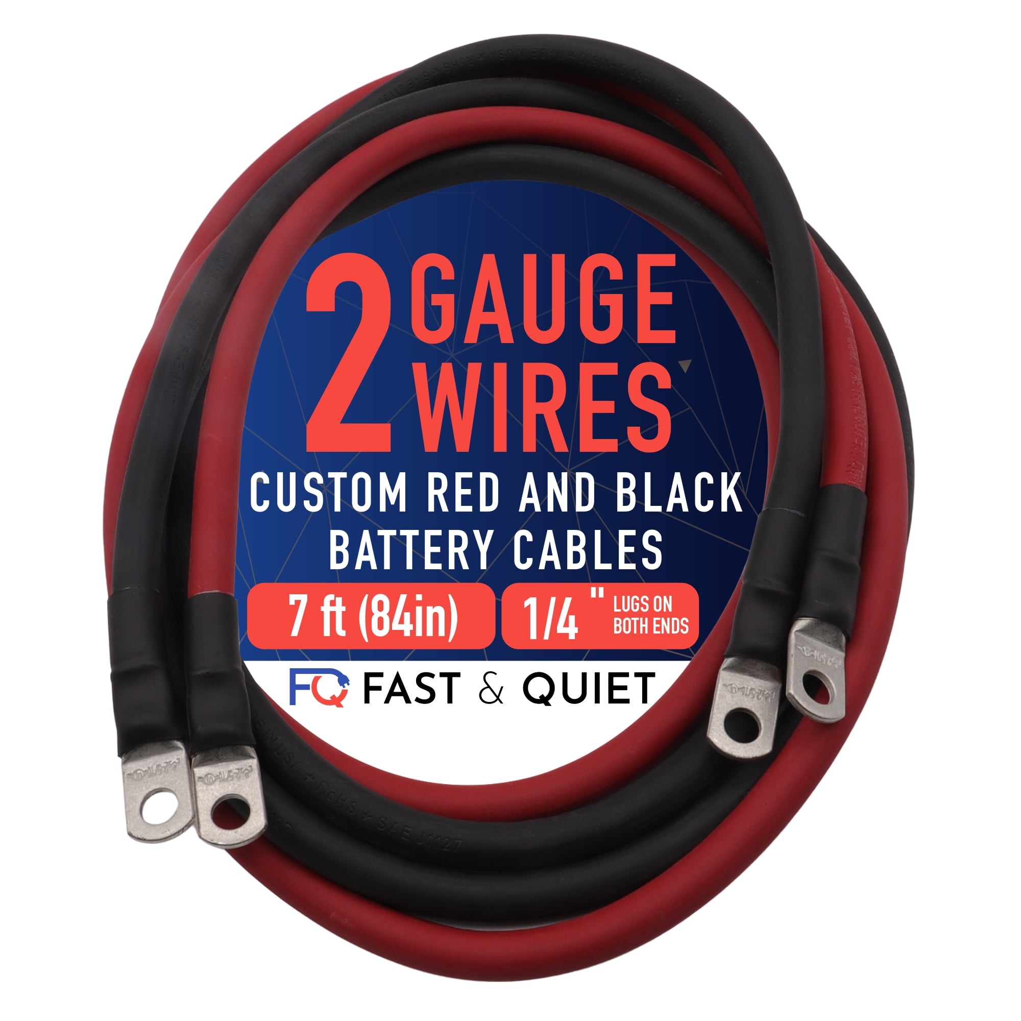 2 AWG Battery Cables with Terminals, Positive and Negative Wires Pure ...