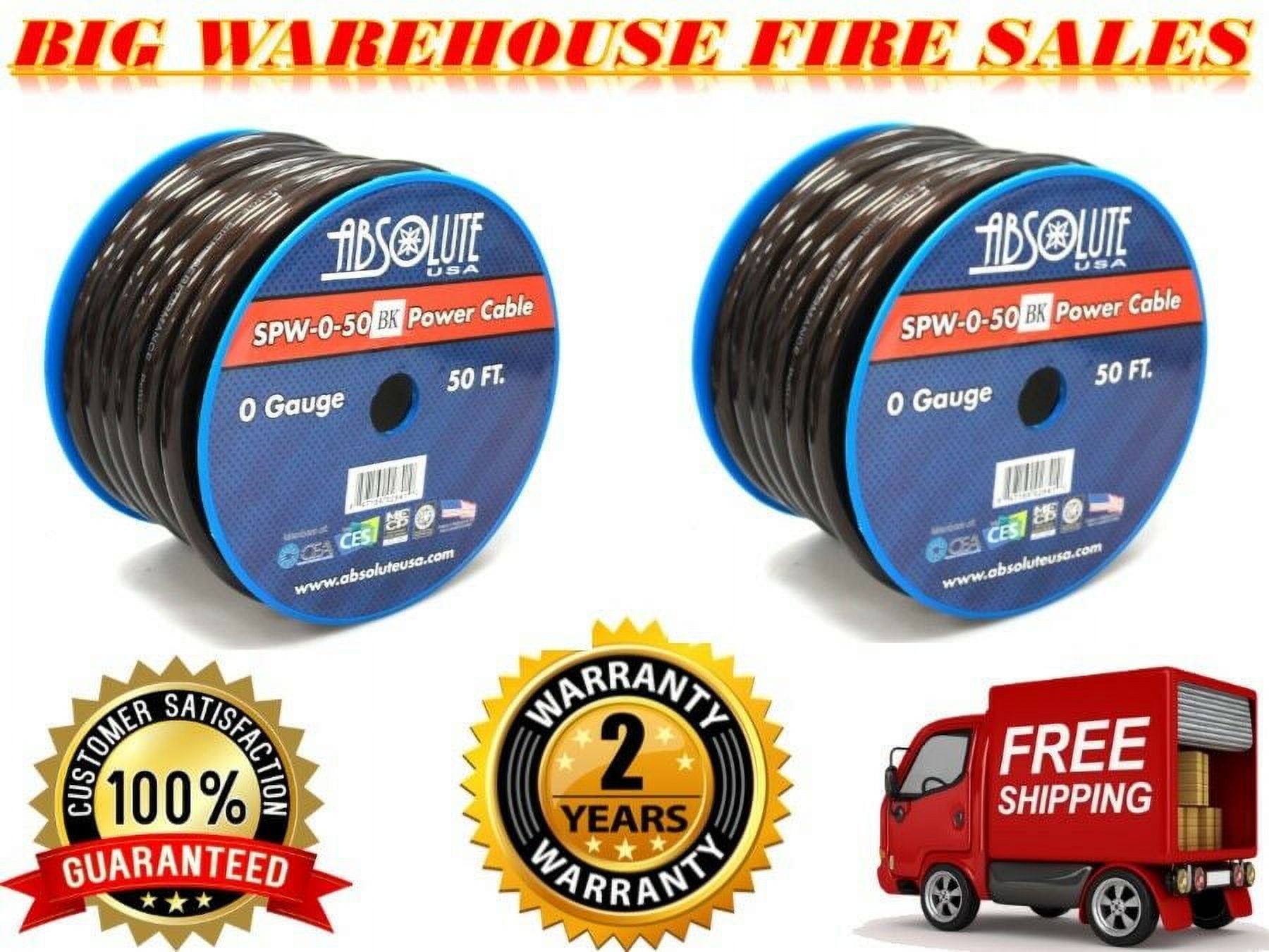2 Absolute SPW-0-50BK 1/0 Gauge Power Ground Cable 1/0 Gauge 50 FT, 100 ...