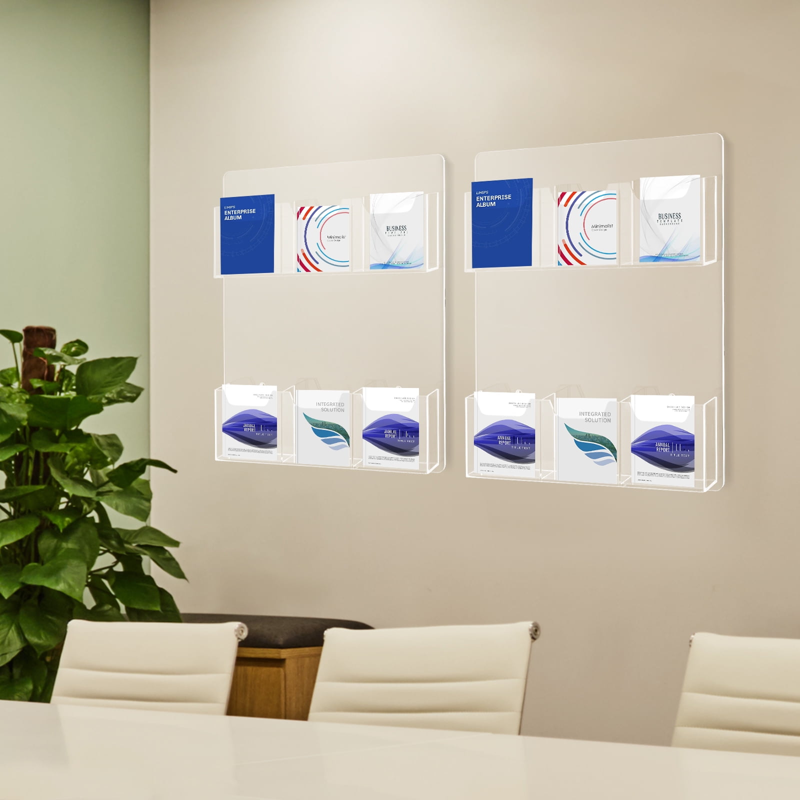 2*Acrylic Brochure Holder 6 Slots Pamphlet Display Stand Wall Mount ...