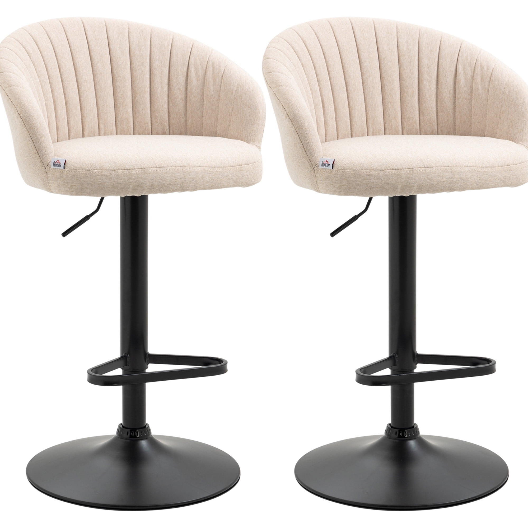 2 Adjustable Swivel Bar Seats In Beige, Linen Fabric, 25.5" - 31.75 ...