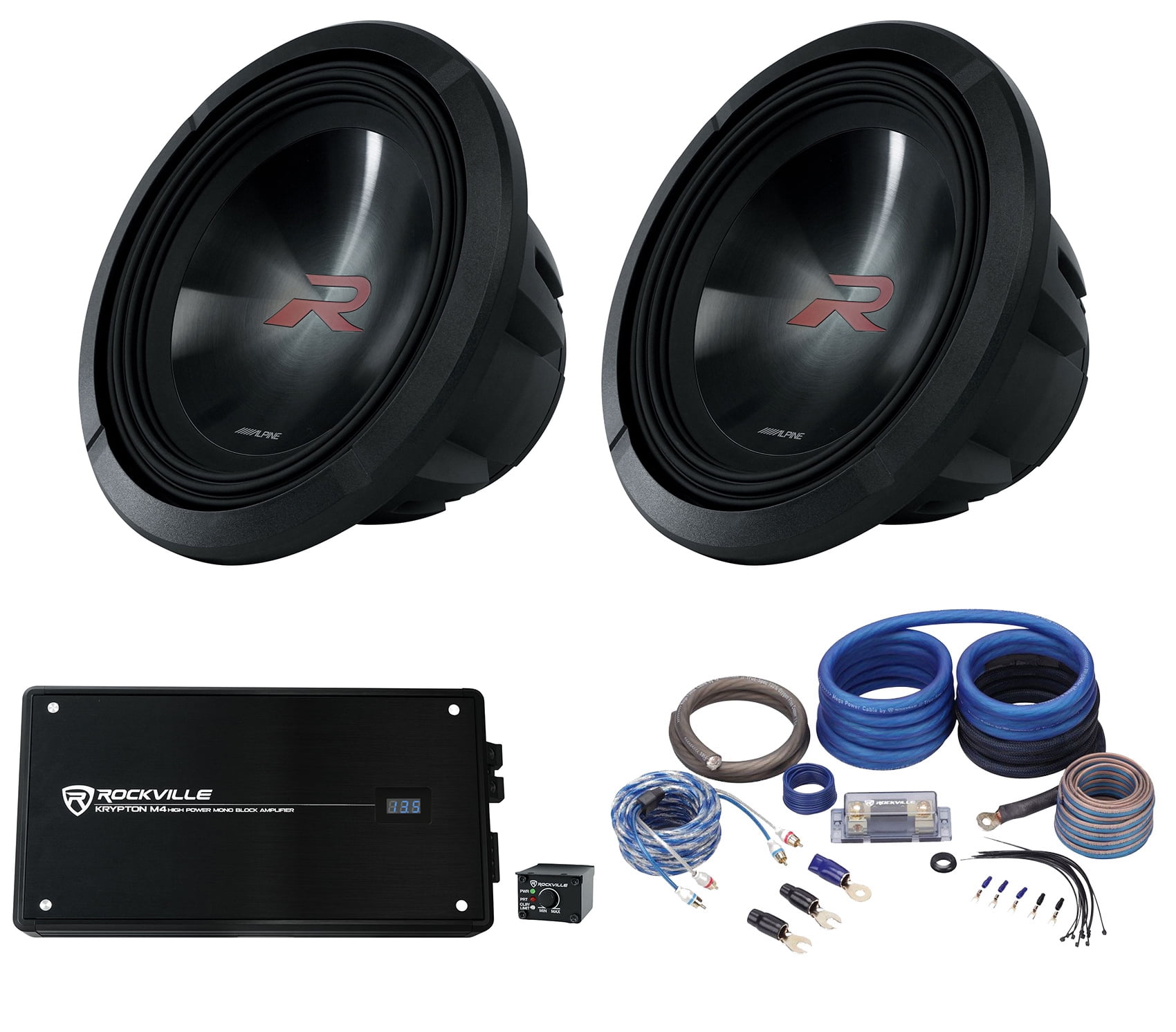 Alpine Type-R 12" Dual 4-Ohm Car Subwoofers Package with Amplifier and ...