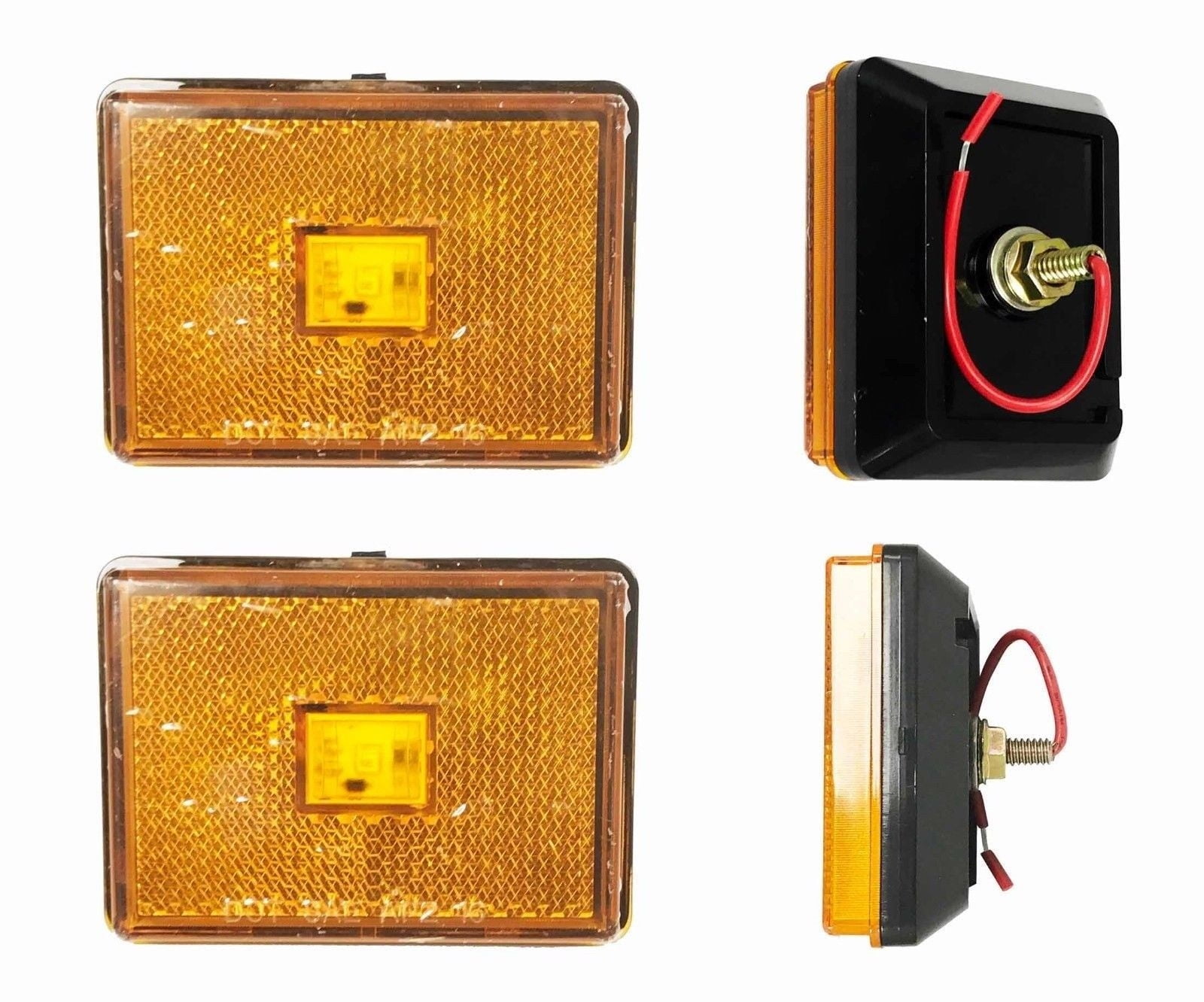 (2) Amber 2" Square LED Trailer Side Marker Lights Stud Mount - 24041 ...
