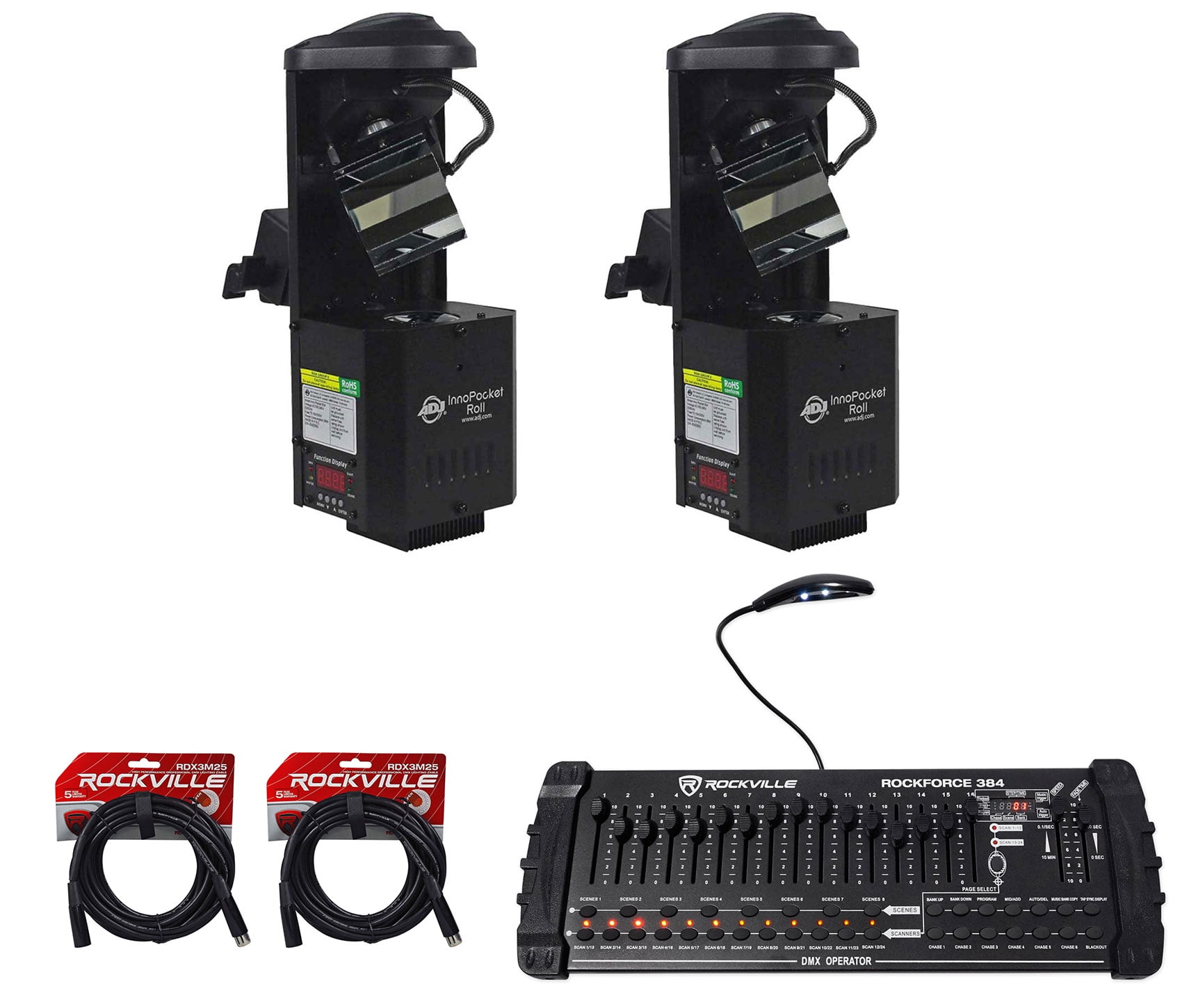 2) American DJ ADJ Inno Pocket Roll Barrel Mirror Scanner Lights+DMX ...