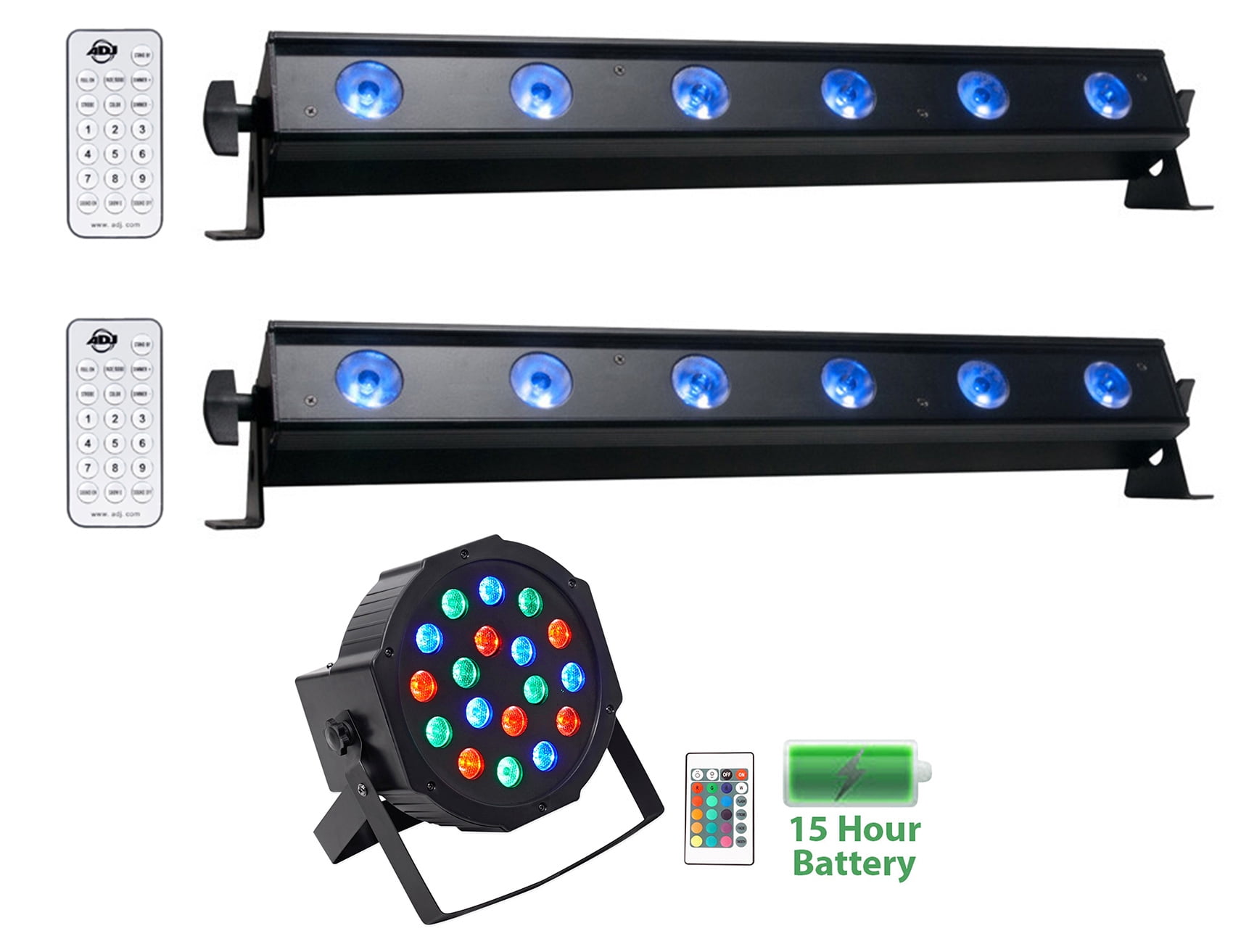 (2) American DJ ADJ UB 6H 22.5" RGBAW+UV DMX Wash Light Bars+Battery ...