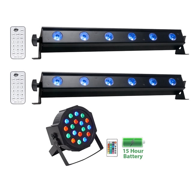 (2) American DJ ADJ UB 6H 22.5" RGBAW+UV DMX Wash Light Bars+Battery ...