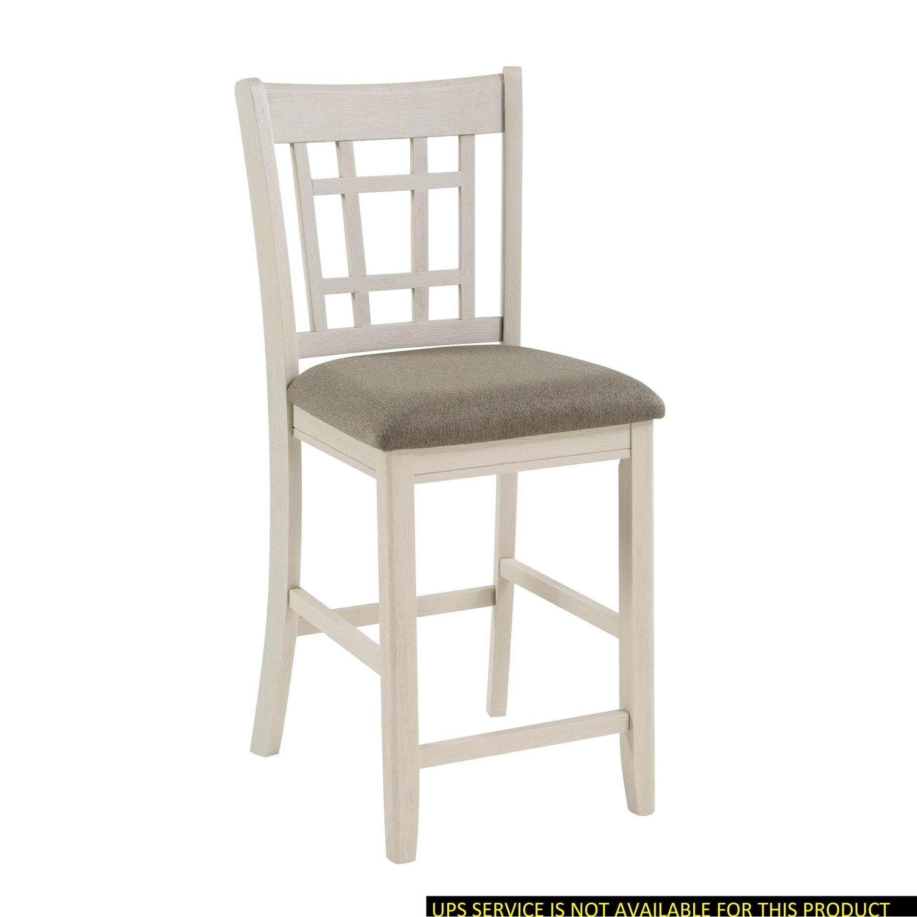 2 Antique White Wood Counter Height Chairs, Brown Fabric, Casual Dining ...